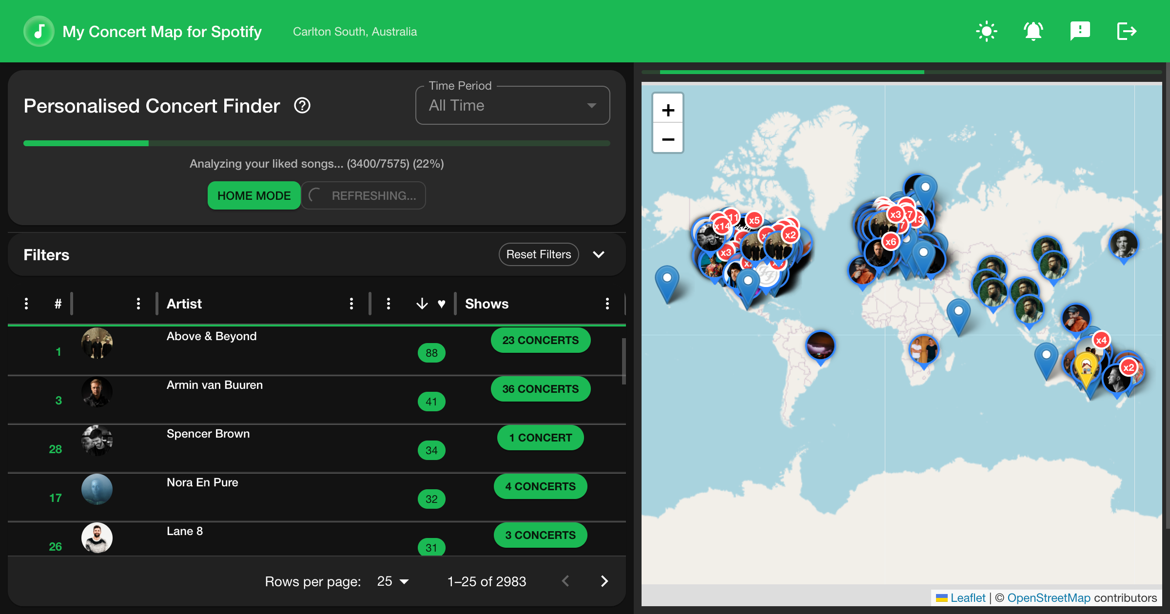 My Concert Map - Find Concerts from Your Spotify Artists